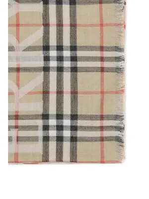 Burberry Wide Wool And Silk Check Scarf With Ekd
