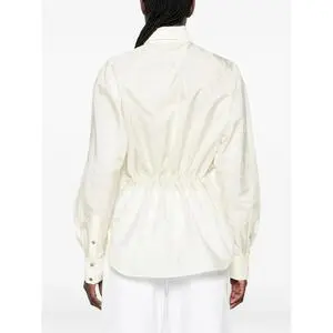 Moncler Logo Patch High Neck Long Sleeve Shirt - Cream