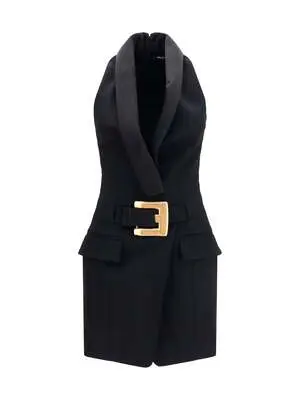 Balmain Grain De Poudre Belted Dress