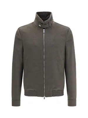 Brunello Cucinelli Wool Zip Jacket With High Collar - Gray