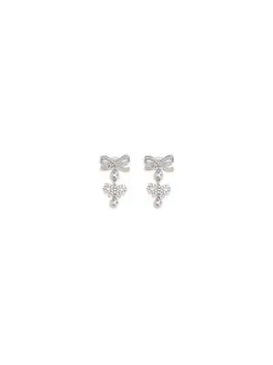 SELF-PORTRAIT Double Bow Pearl Earrings - Silver