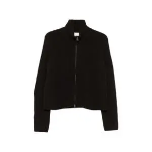 LISA YANG Cashmere Zip-up Ribbed Knit Cardigan - Black