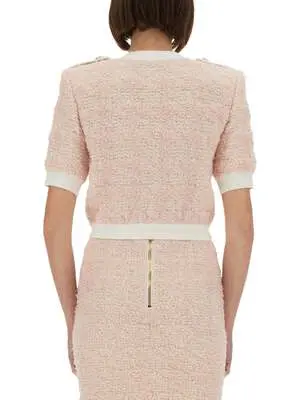 Balmain Tweed Cropped Cardigan - Pink