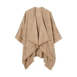 Burberry Wool And Cashmere Check Cape - Cream