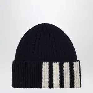 Thom Browne Navy Ribbed Cashmere Beanie - Blue