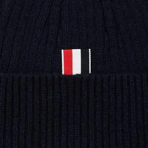 Thom Browne Navy Ribbed Cashmere Beanie - Blue