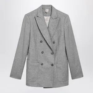 Max Mara Double-breasted Blazer In Grey Silk And Cashmere
