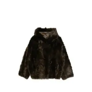 YVES SALOMON Hooded Lamb Fur Shearling Jacket - Brown