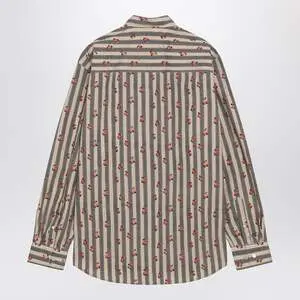 Dries Van Noten Beige Striped Cotton Shirt With Floral Print - Cream