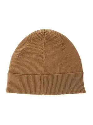 Saint Laurent Beige Knit Beanie With Logo Patch On The Front In Wool - Multicolor
