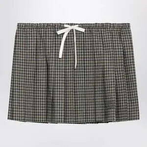 Miu Miu Grey/sand Checked Pleated Mini Skirt - Gray