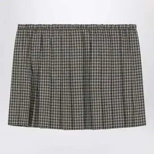 Miu Miu Grey/sand Checked Pleated Mini Skirt