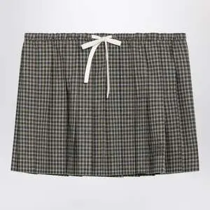 Miu Miu Checked Pleated Mini Skirt - Gray
