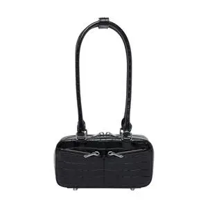 SELF-PORTRAIT Croc Leather Mini Shoulder Bag - Black
