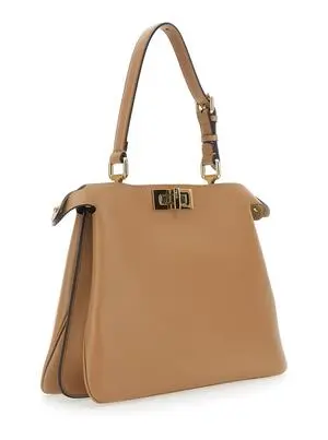 Fendi Peekaboo Soft Medium' Beige Handbag With Adjustable And Removable Handle And Turn Lock Closure On Both Sides In Leather - Multicolor