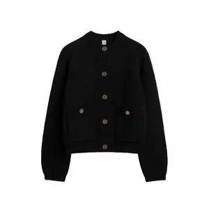 TOTEME Organic Cotton Ribbed Knit Cardigan - Black