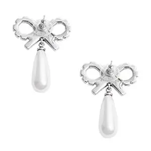 SELF-PORTRAIT Crystal Bow Pearl Earrings