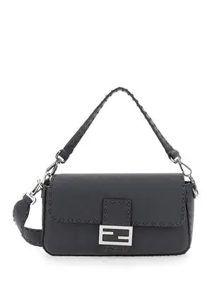 Fendi Baguette” Grey Shoulder Bag With Contrast Stitching In Leather - Multicolor