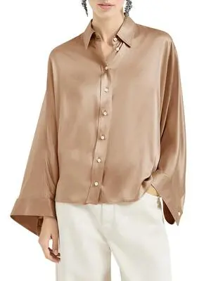 Brunello Cucinelli Stretch Silk Satin Shirt With Monili - Multicolor