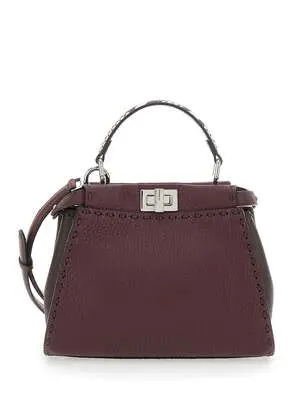 Fendi Hammered Leather Snakeskin Handle Tote Bag - Multicolor