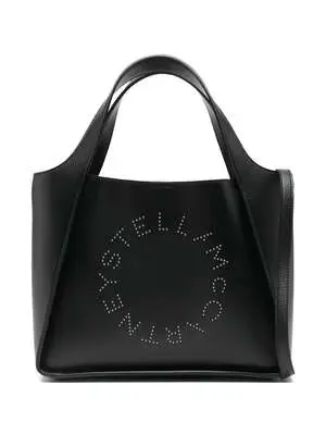 Stella McCartney Leather Tote Bag With Logo Detail - Black