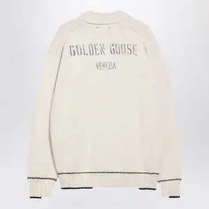 GOLDEN GOOSE Polo Rindley With Logo Print In Cotton Blend, Heritage - White