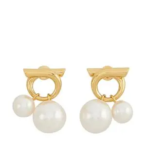 FERRAGAMO Double Pearls Earrings - Gold