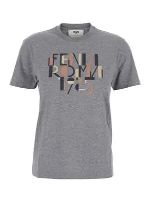 Fendi Fendi Women Grey Crewneck T-Shirt With Logo Detail On The Front In Cotton Woman Gray