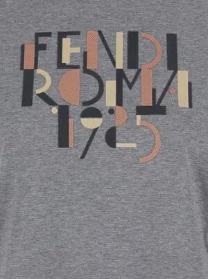 Fendi Grey Crewneck T-shirt With Logo Detail On The Front In Cotton - Gray