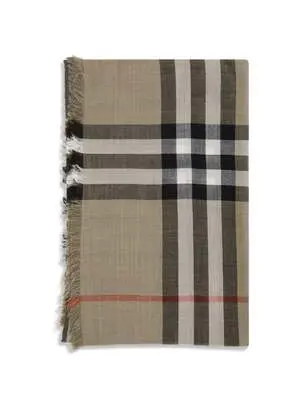 Burberry Check Reversible Wool And Silk Scarf - Cream