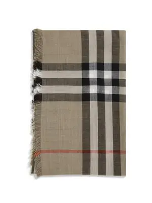 Burberry Check Reversible Wool And Silk Scarf - Cream