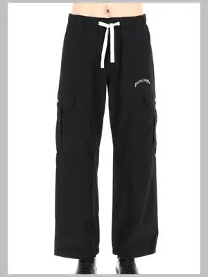 Palm Angels Pantalone Cargo Curved Logo - Black