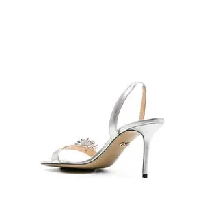 Mach & Mach Metallic Leather Crystal Embellished Slingback Stiletto Shoes