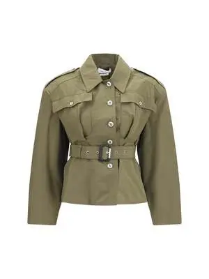 Alexander McQueen Cropped Belted High-neck Jacket - Green