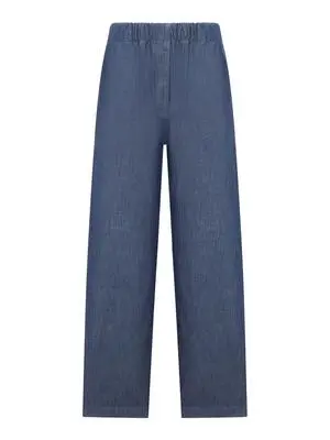 JIL SANDER Jil Sander Women Wide Leg Trousers In Lightweight Cotton Chambray Blue