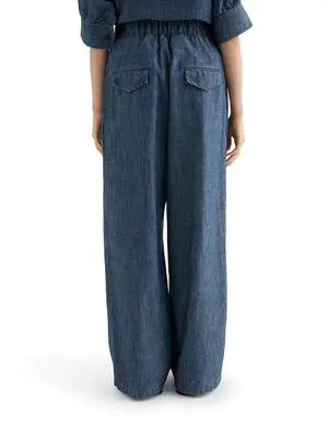 JIL SANDER Wide Leg Trousers In Lightweight Cotton Chambray - Blue
