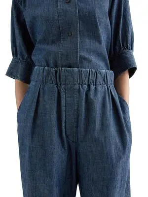 JIL SANDER Wide Leg Trousers In Lightweight Cotton Chambray - Blue