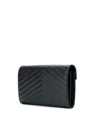 Saint Laurent Classic Cassandre Chain Wallet In Grain De Poudre Leather - Black