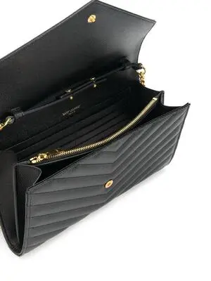 Saint Laurent Classic Cassandre Chain Wallet In Grain De Poudre Leather - Black