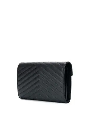 Saint Laurent Classic Cassandre Chain Wallet In Grain De Poudre Leather - Black