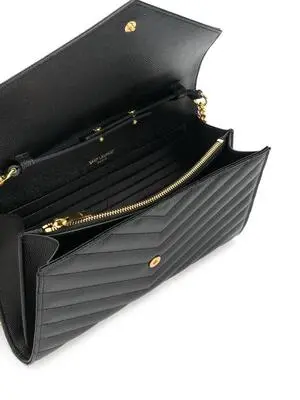 Saint Laurent Classic Cassandre Chain Wallet In Grain De Poudre Leather - Black
