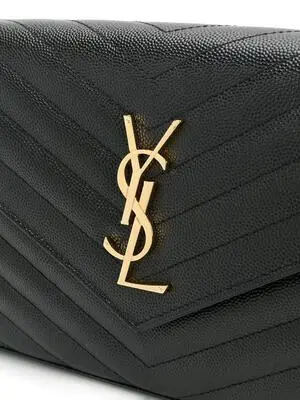 Saint Laurent Classic Cassandre Chain Wallet In Grain De Poudre Leather - Black