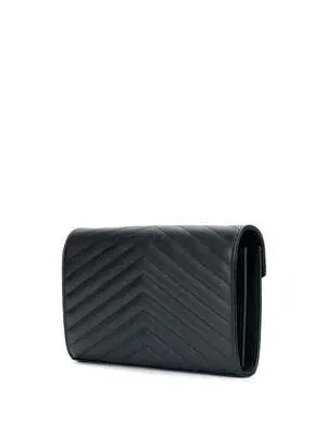 Saint Laurent Classic Cassandre Chain Wallet In Grain De Poudre Leather - Black