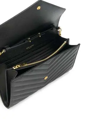 Saint Laurent Classic Cassandre Chain Wallet In Grain De Poudre Leather - Black