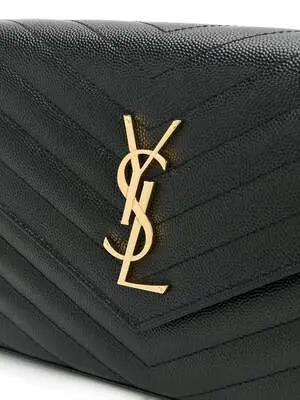 Saint Laurent Classic Cassandre Chain Wallet In Grain De Poudre Leather - Black