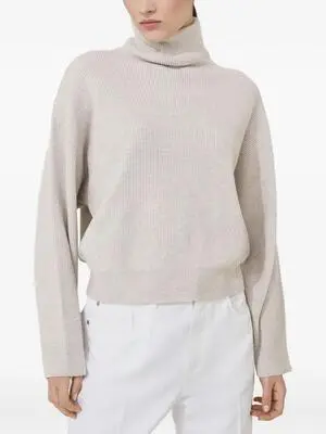 Brunello Cucinelli Cashmere Blend English Ribbed Turtleneck Sweater - Gray