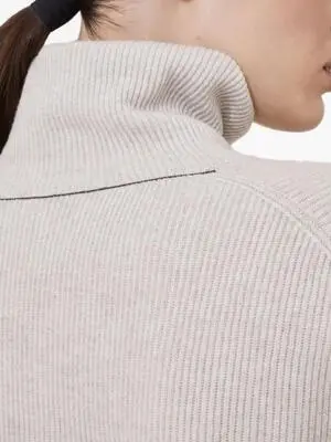 Brunello Cucinelli Cashmere Blend English Ribbed Turtleneck Sweater - Gray