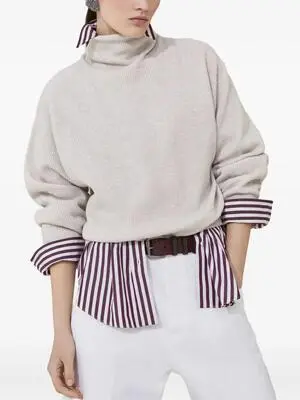 Brunello Cucinelli Cashmere Blend English Ribbed Turtleneck Sweater - Gray