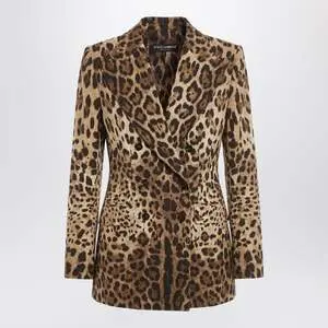 Dolce & Gabbana Leopard-print Double-breasted Wool Jacket - Brown