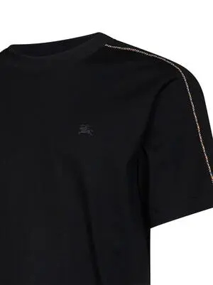 Burberry Black Cotton T-shirt With Check Trims - Multicolor